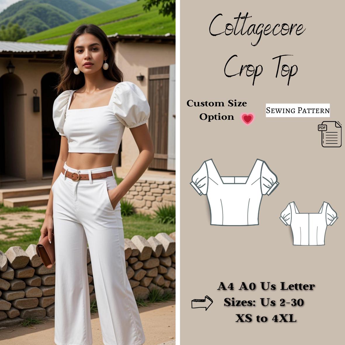 Cottagecore Crop Top Sewing Pattern, Puff Sleeve Top, Milkmaid Blouse ...
