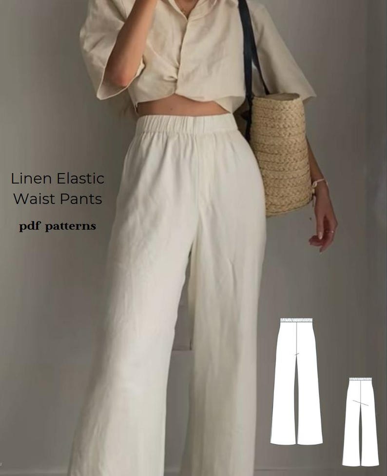 Linen Pants Sewing Pattern: Wide Leg Elastic Waist (XS-4XL Digital PDF ...