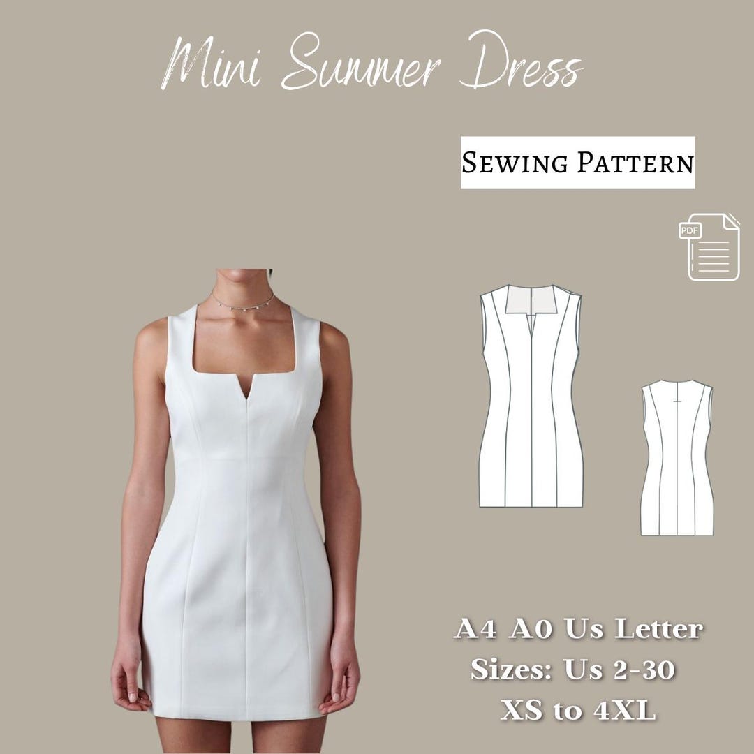 Mini Summer Dress Sewing Pattern, Sundress Pattern, Sleeveless Summer ...