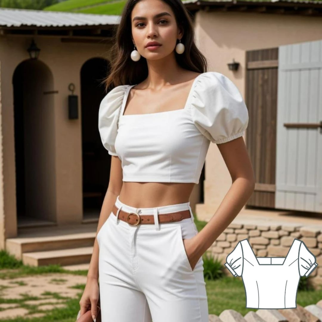 Cottagecore Crop Top Sewing Pattern, Puff Sleeve Top, Milkmaid Blouse ...
