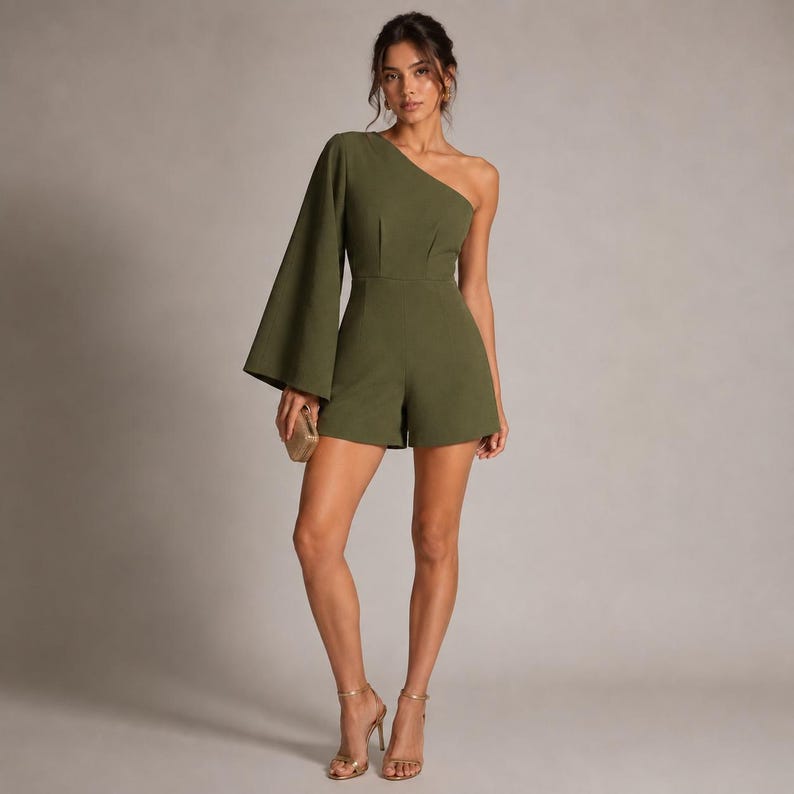 One Shoulder Romper Sewing Pattern, Asymmetrical Flare Sleeve Jumpsuit ...