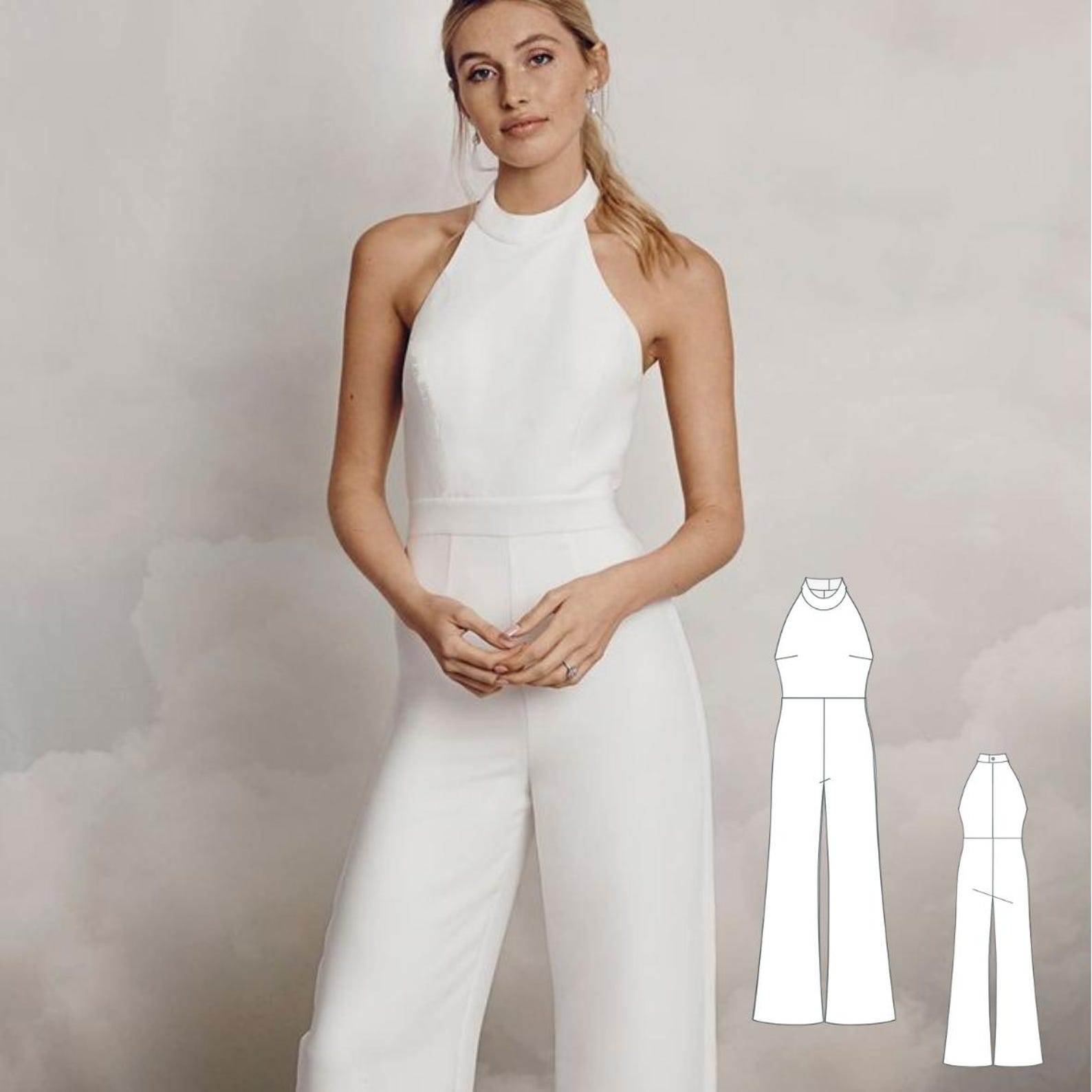 Halter Neck Wide Leg Jumpsuit Sewing Pattern (XS-4XL) (PDF Pattern) - Etsy