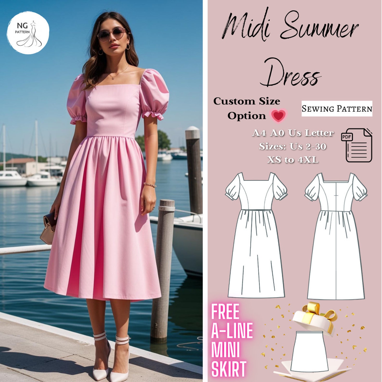 Midi Summer Dress Sewing Pattern, Cottacegore Dress Pattern, Sundress ...