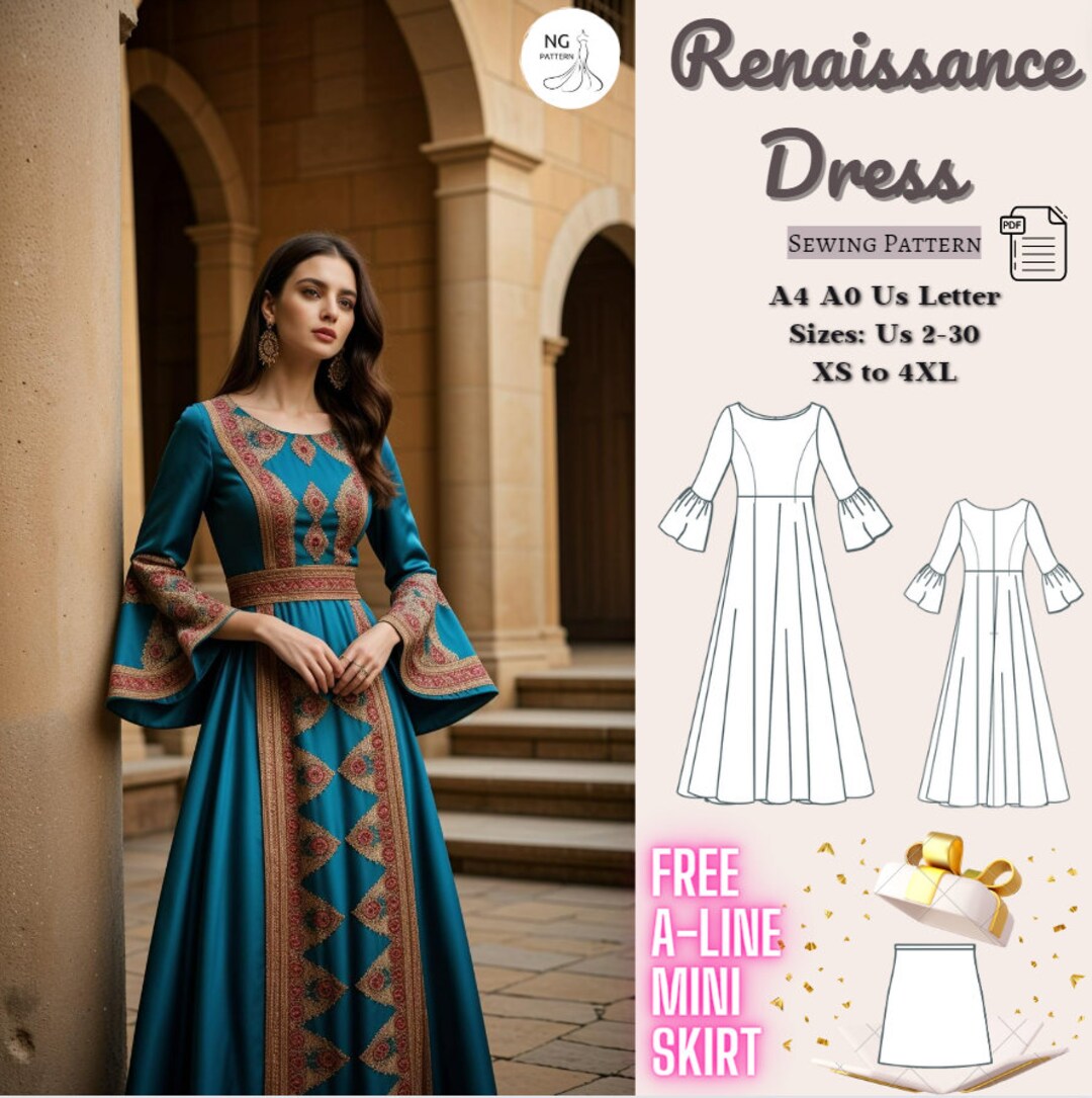 Renaissance Medieval Cosplay Dress Sewing Pattern, Regency Dress, Ball ...