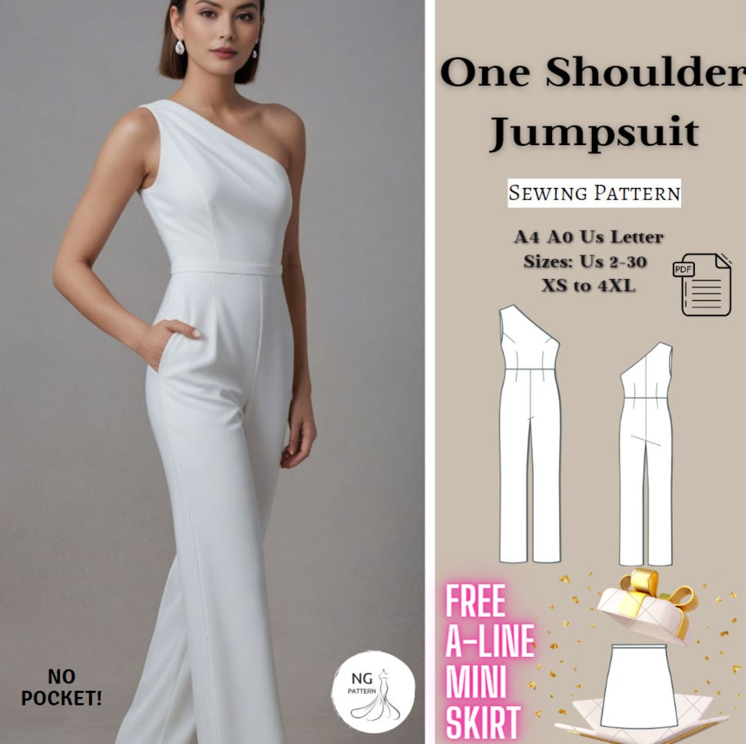 One Shoulder Jumpsuit Sewing Pattern, Formal Jumpsuit, Romper Pattern ...