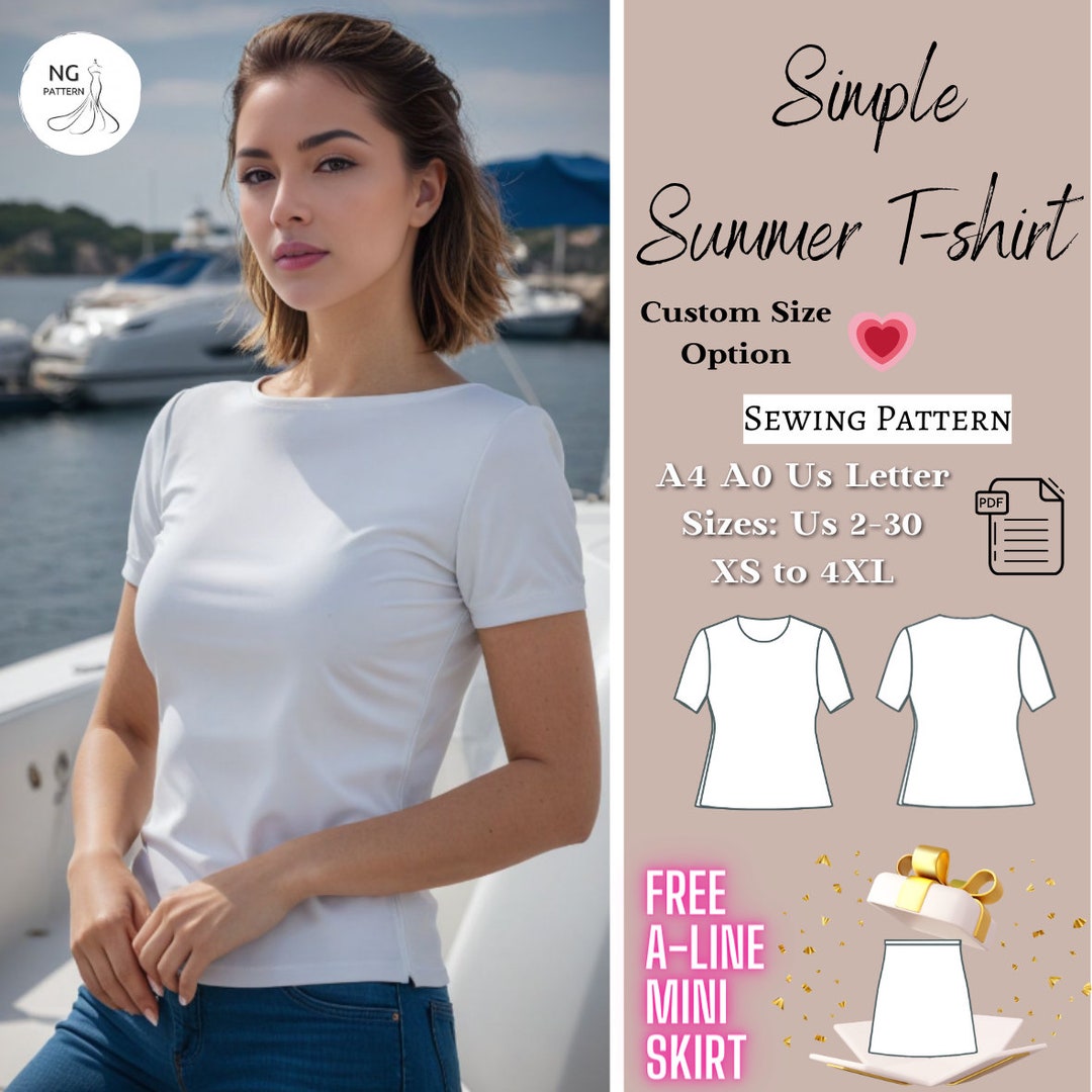 Simple T-shirt Sewing Pattern, Women's T-shirt, Basic Summer T-shirt ...