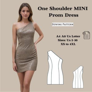 One Shoulder Mini Prom Dress Sewing Pattern (XS-4XL) (PDF Pattern) - Etsy