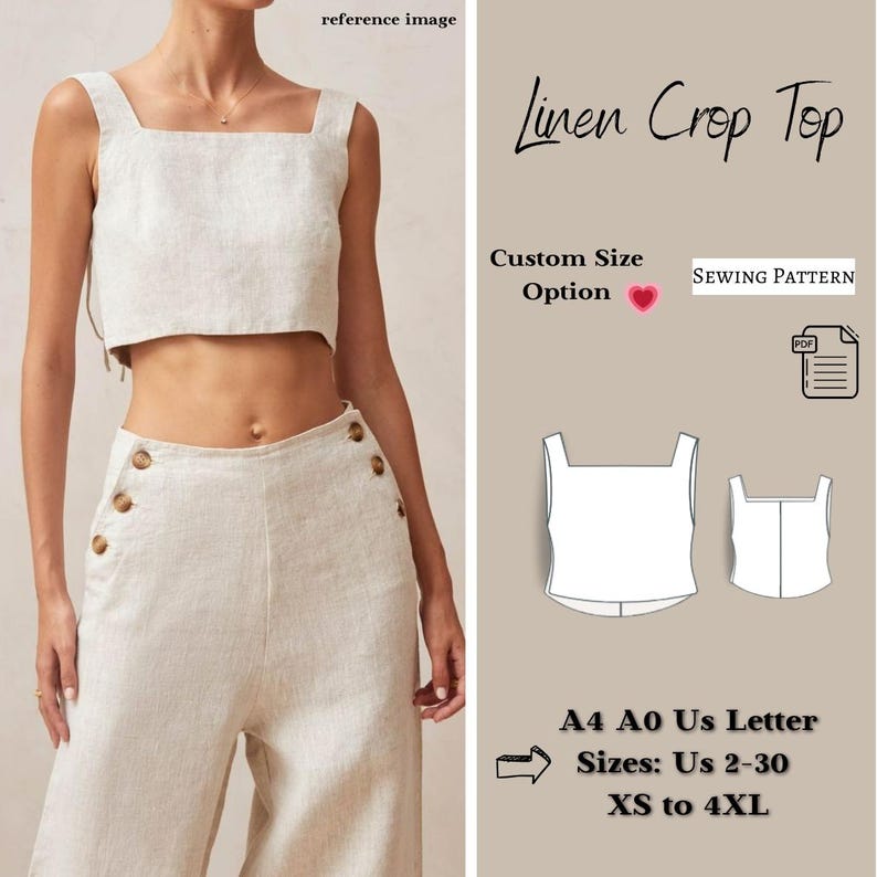Linen Summer Crop Top Sewing Pattern, Linen Top Pattern, Crop Top ...