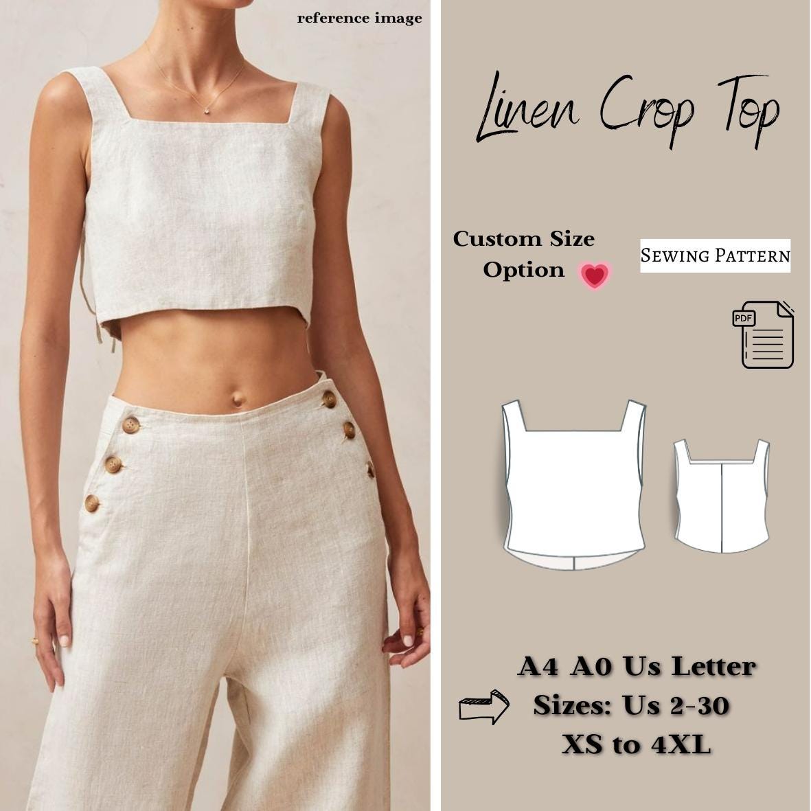 Linen Summer Crop Top Sewing Pattern, Linen Top Pattern, Crop Top ...