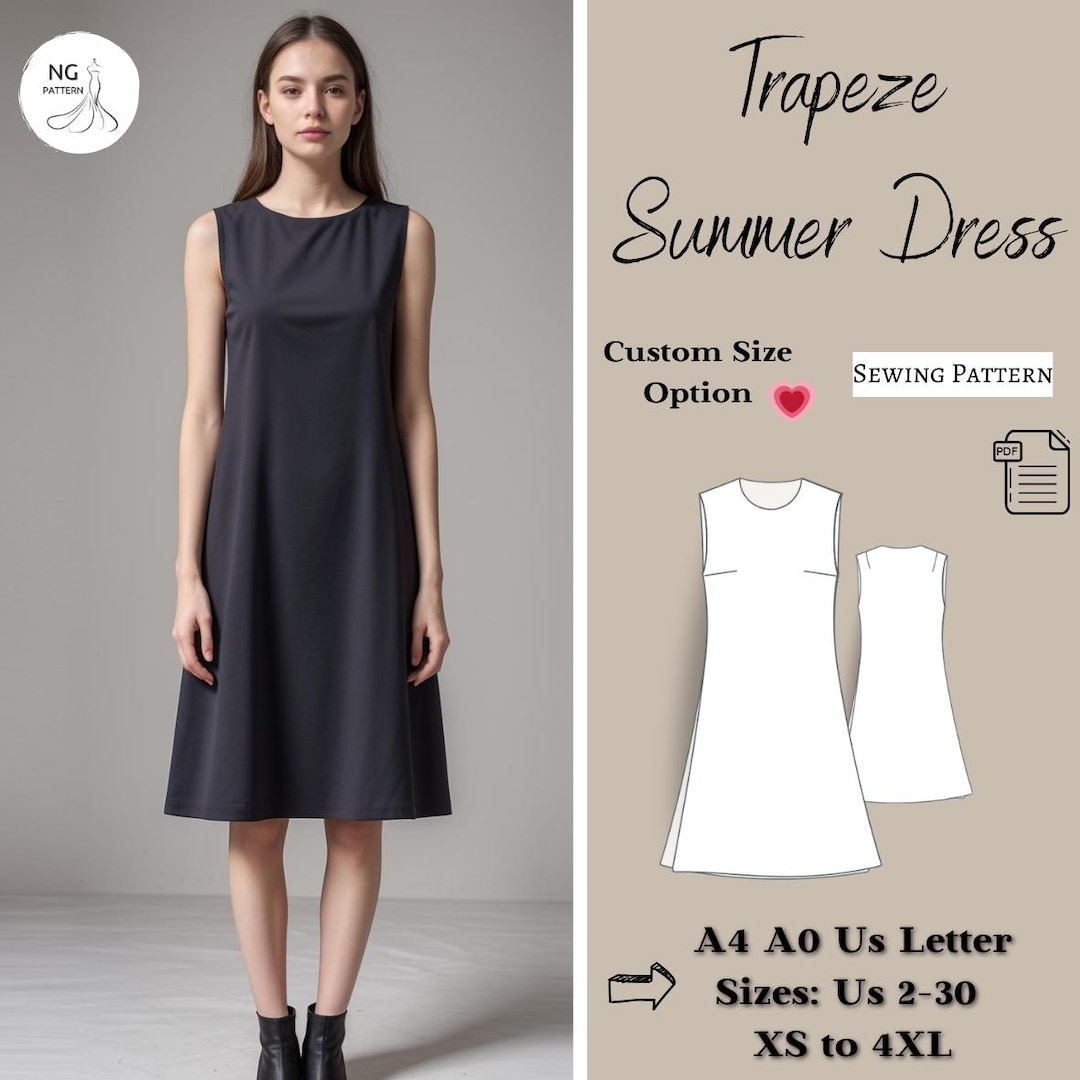 Trapeze Summer Dress Sewing Pattern, Linen Dress, Sleeveless Dress ...