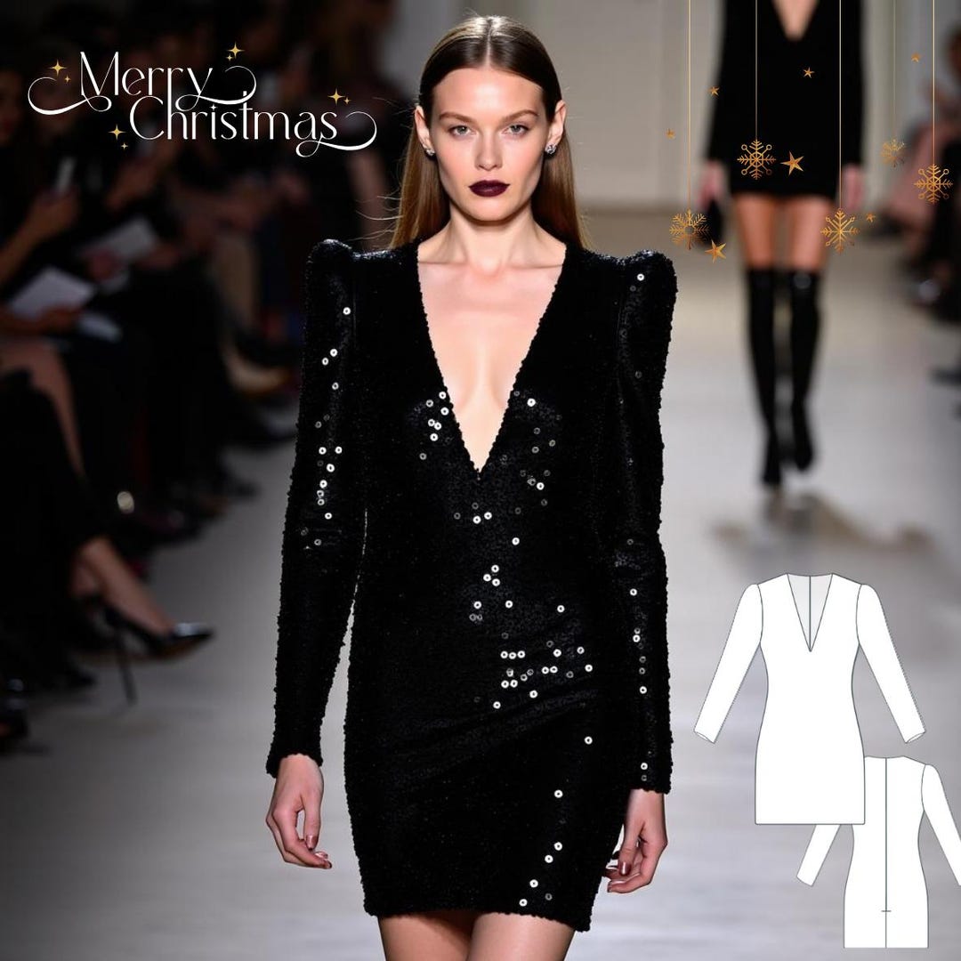 Sequin Christmas Dress Sewing Pattern, V Neck Prom Dress, Christmas ...