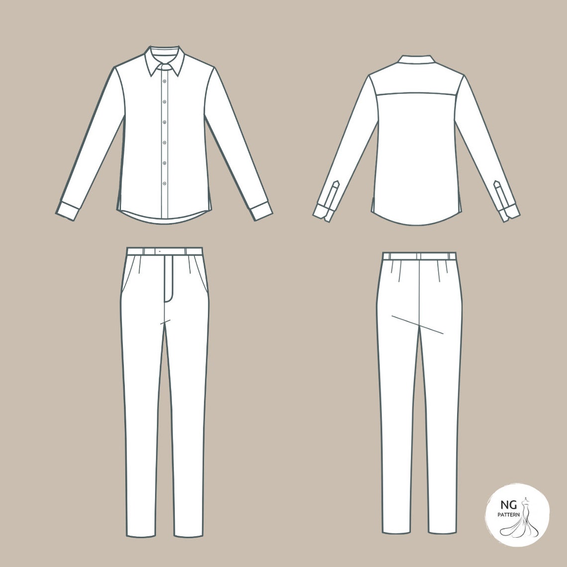Men's Shirt and Pants Sewing Pattern, Men's Shirt Pattern, Men's Pants ...