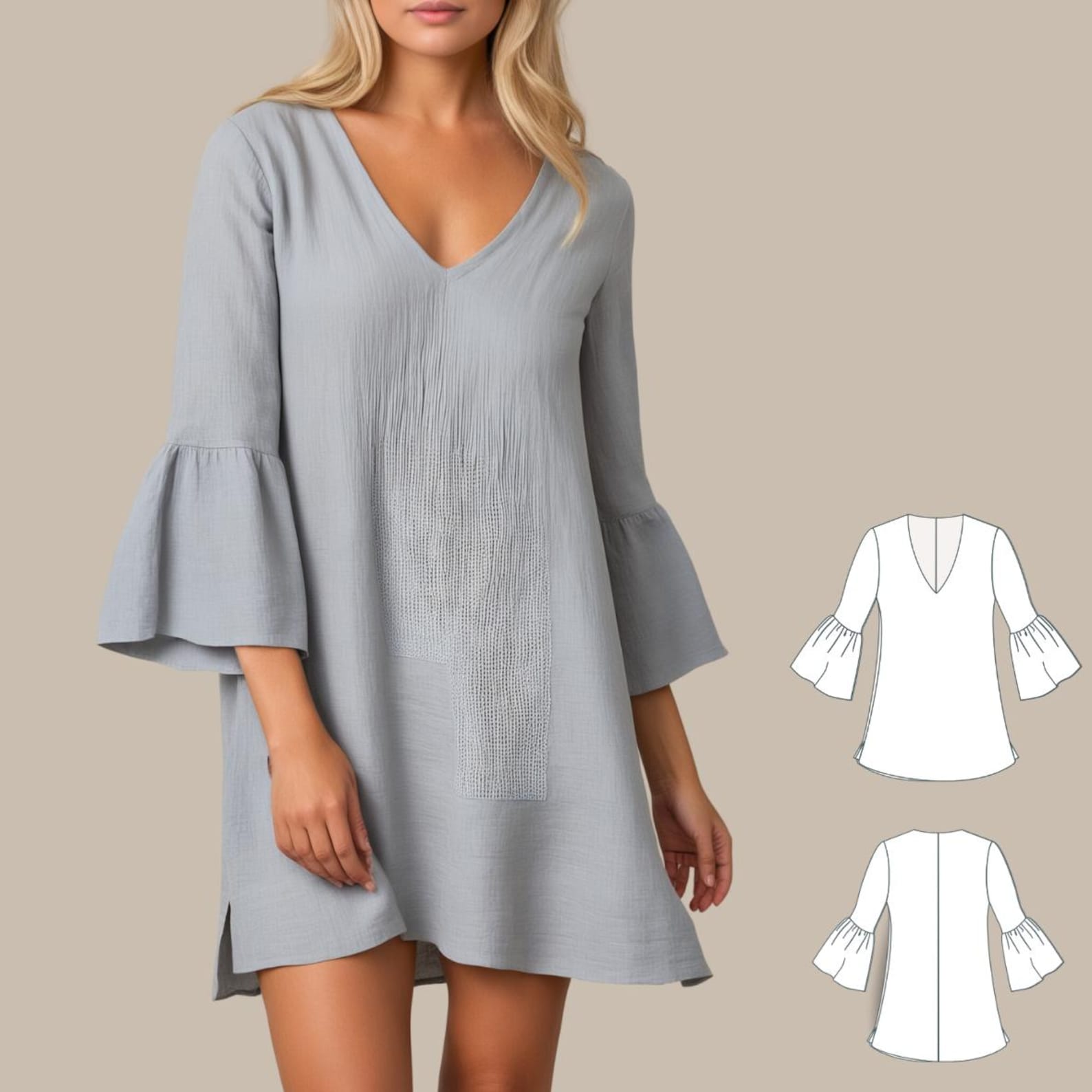 Linen Ruffle Sleeve Tunic Top Sewing Pattern (XXS-4XL) (PDF) - Etsy