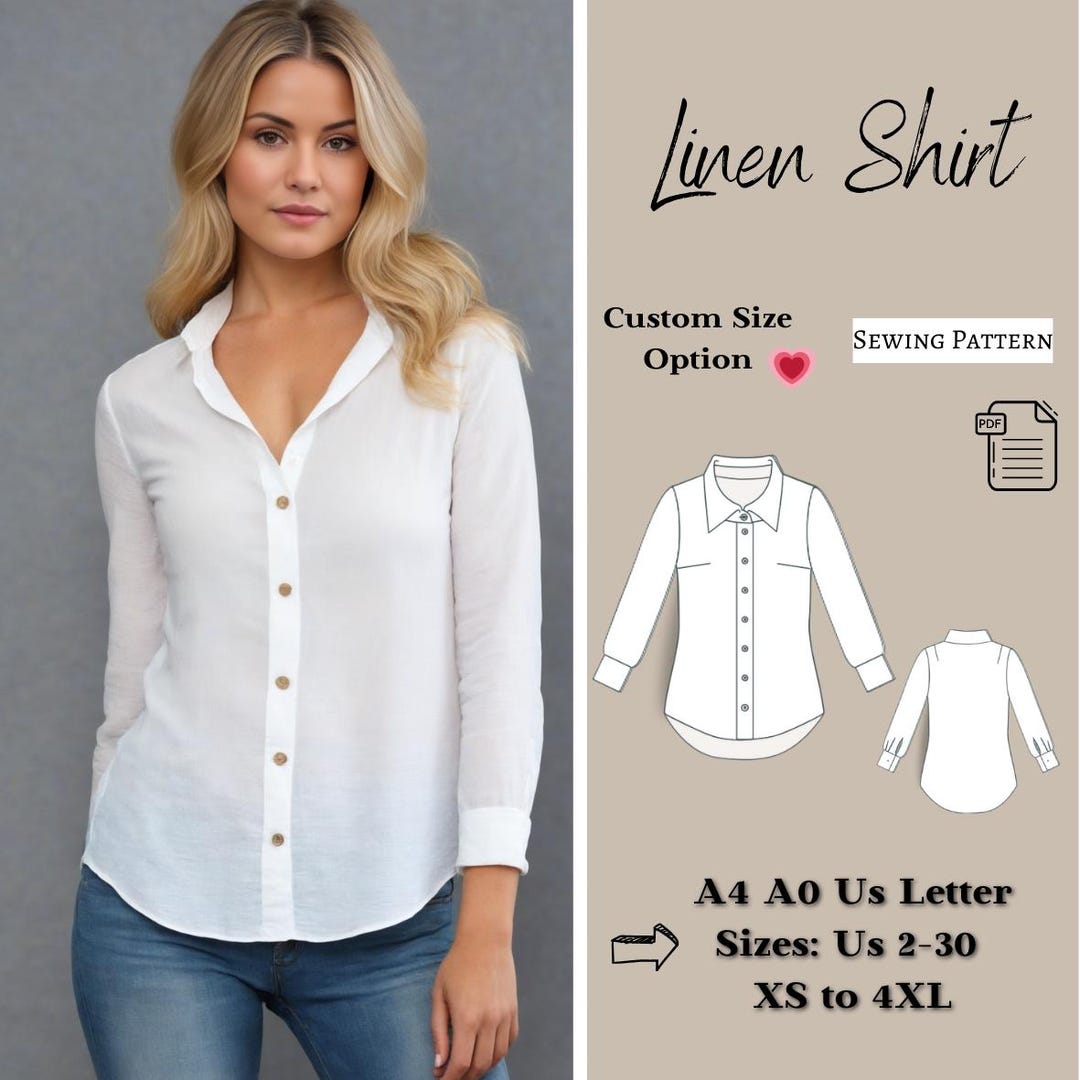 High Low Linen Shirt Sewing Pattern, Linen Shirt for Women, Hi-low ...