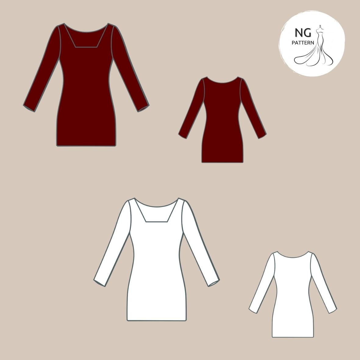 Bodycon Mini Dress Sewing Pattern, Ribbed Dress, Prom Dress, Stretch ...