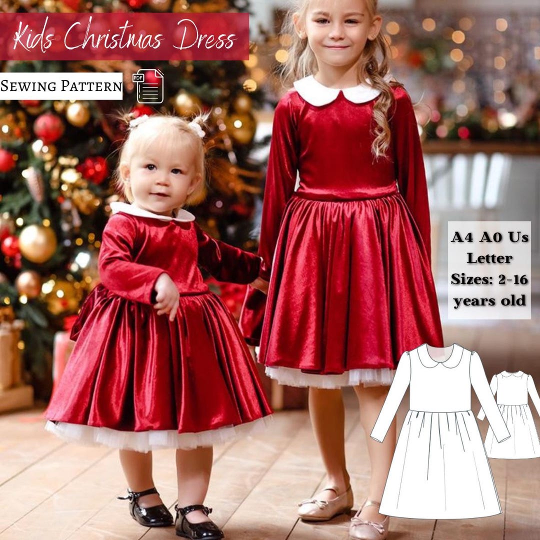 Kids' Christmas Dress Sewing Pattern, Christmas Dress for Kids,, Girls ...