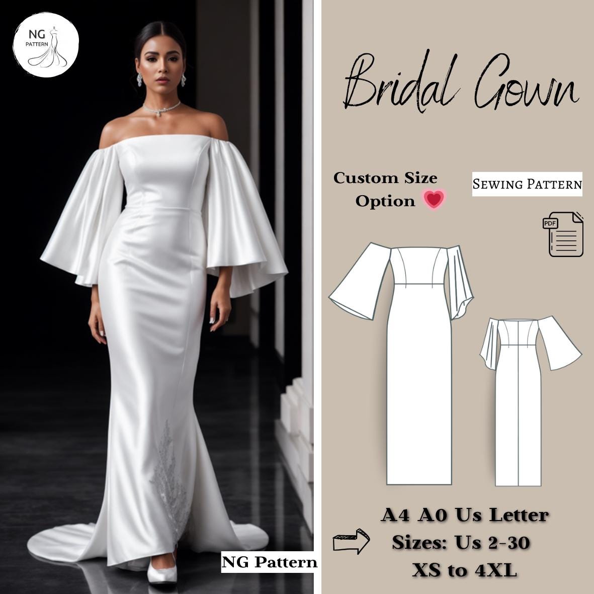Bridal Gown Sewing Pattern: Maxi Circle Dress (A4 A0 XS-4XL) (PDF ...