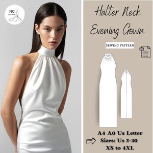 Halter Neck Evening Gown Sewing Pattern, Halter Neck Dress, Prom Dress ...
