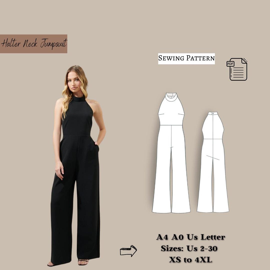 Halter Neck Jumpsuit Sewing Pattern, Halter Neck Dress, Wide Leg ...