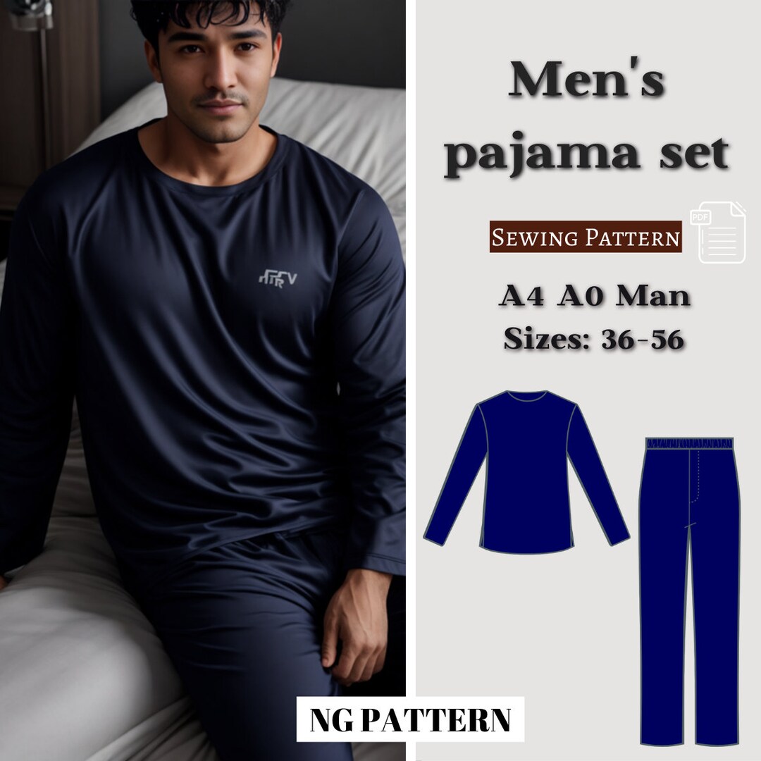 Men's Pajama Set Sewing Pattern, Men's Shirt Pattern, Men's Trousers ...