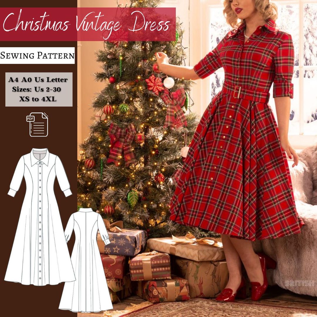 Vintage Christmas Dress Sewing Pattern: Flared Midi (PDF Pattern) - Etsy