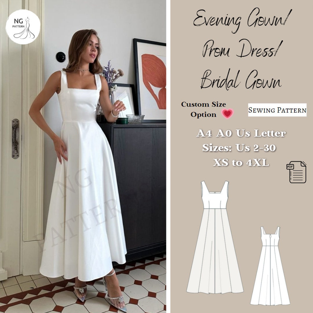Prom Dress Sewing Pattern, Cocktail Dress, Strap Evening Dress Pattern, Anniversary Dress, Ball ...