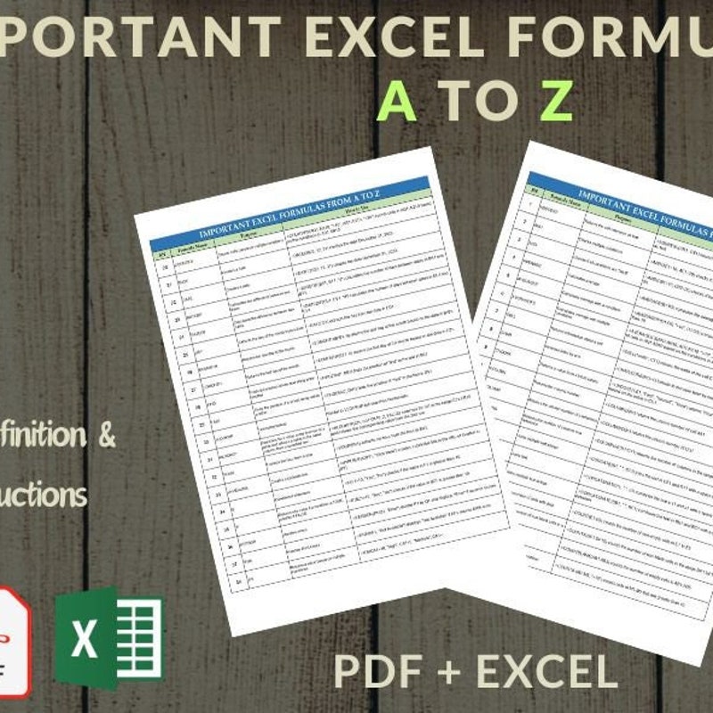 Excel Formula Cheat Sheet - Etsy