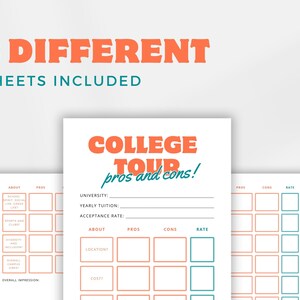 College Pros and Cons Worksheet | College Comparison | College Rating ...