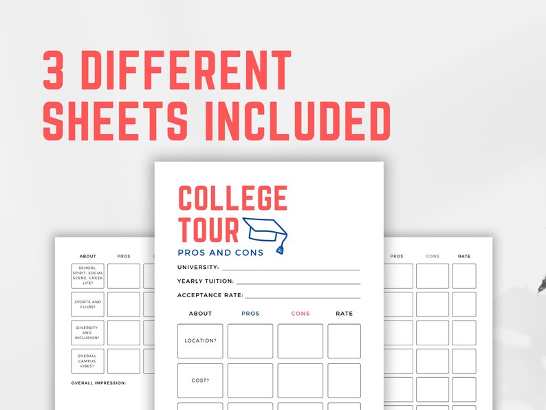 College Pros and Cons Worksheet | College Comparison | College Rating ...
