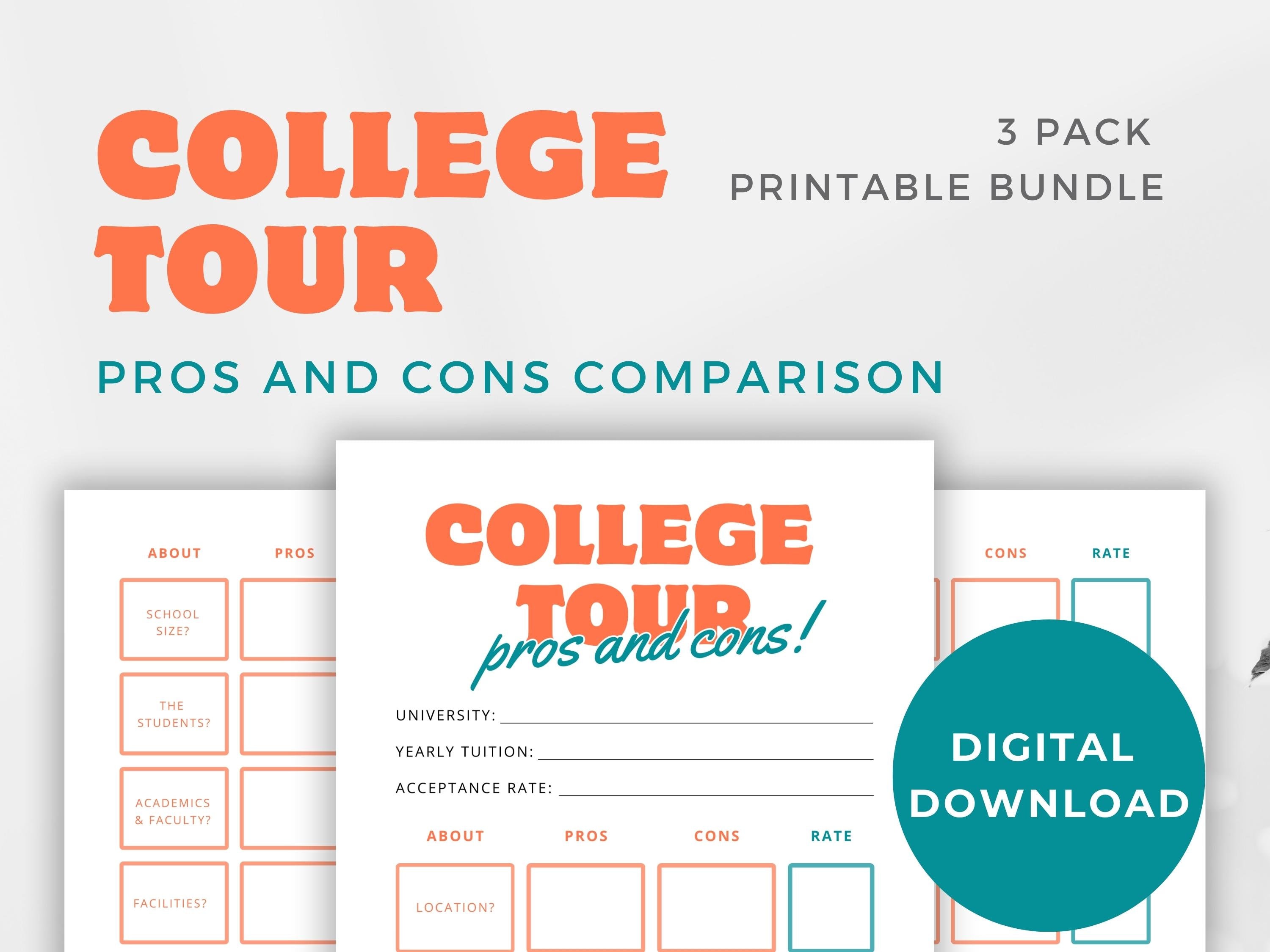 College Pros and Cons Worksheet | College Comparison | College Rating ...