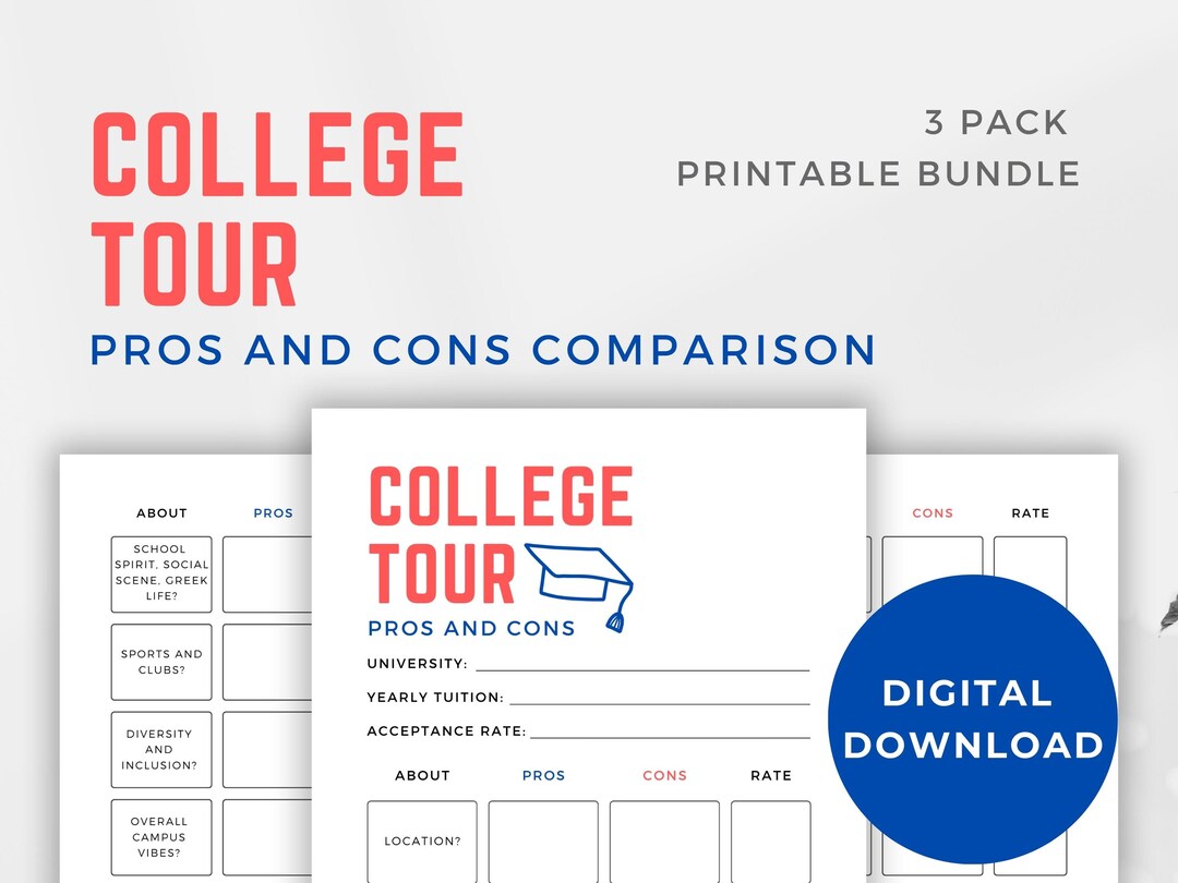 College Pros and Cons Worksheet | College Comparison | College Rating ...