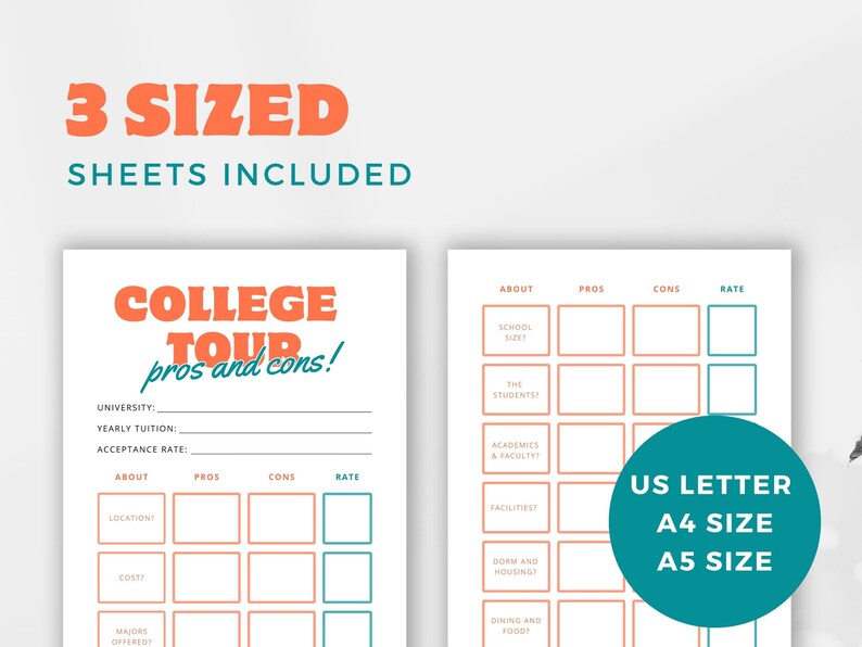 College Pros and Cons Worksheet | College Comparison | College Rating ...