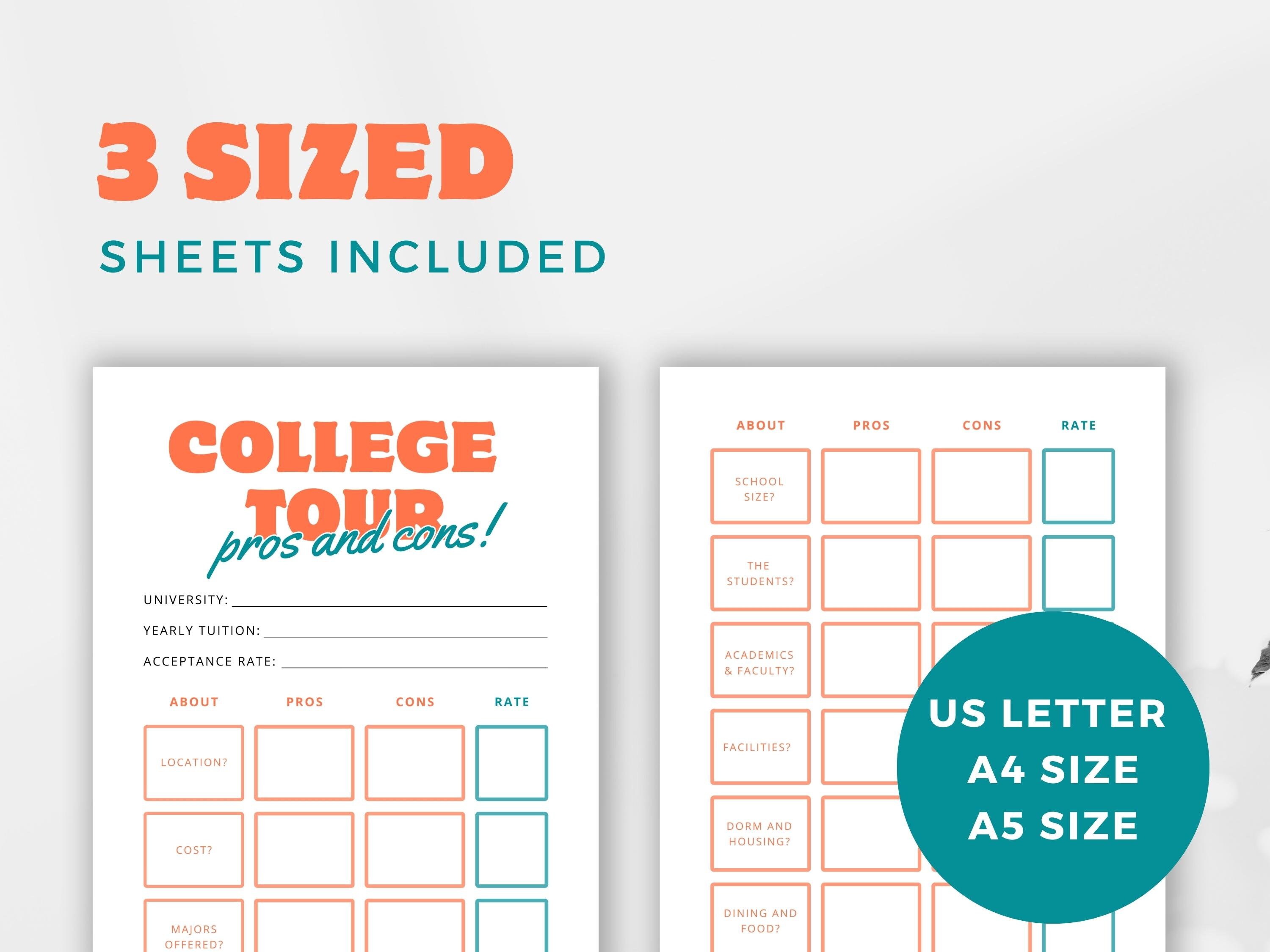 College Pros and Cons Worksheet | College Comparison | College Rating ...