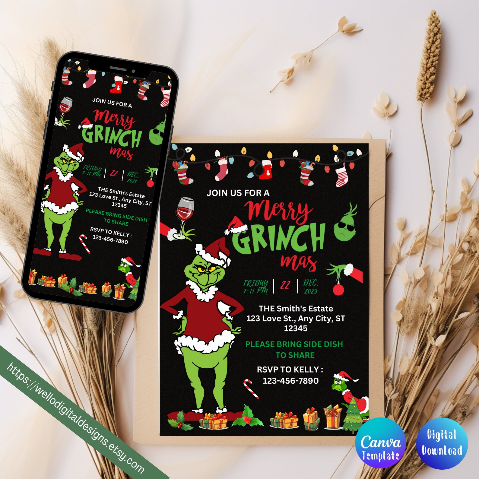 Grinch Party Invitation, Merry Grinchmas Invitation, Grinch Invite ...
