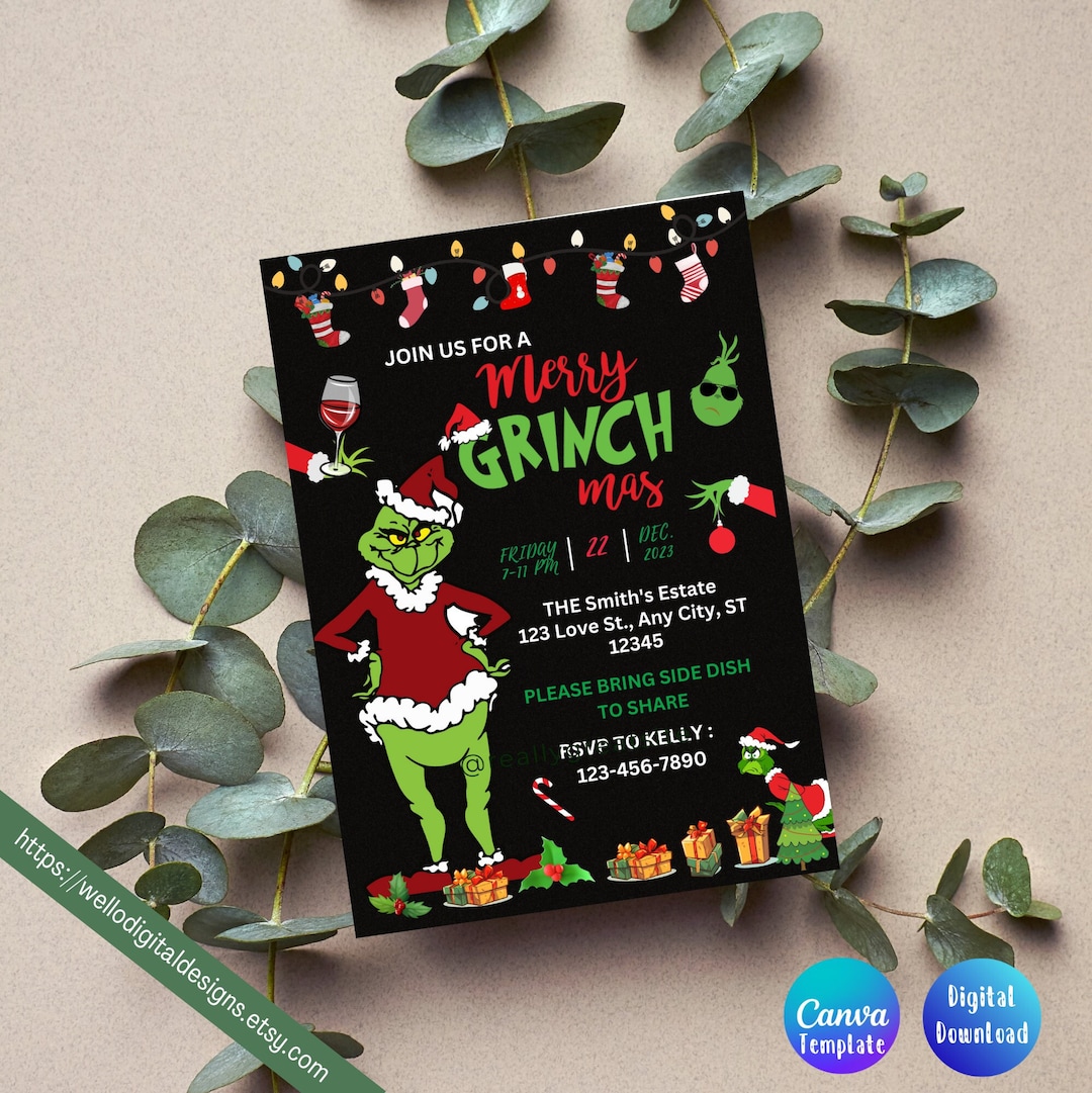 Grinch Party Invitation, Merry Grinchmas Invitation, Grinch Invite ...
