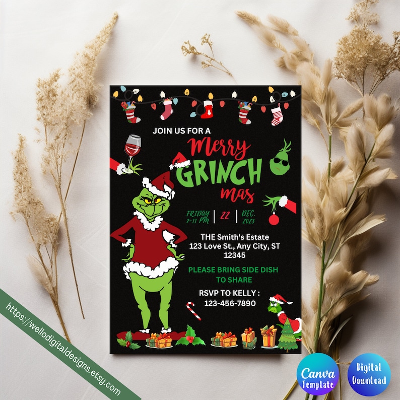 Grinch Party Invitation, Merry Grinchmas Invitation, Grinch Invite ...