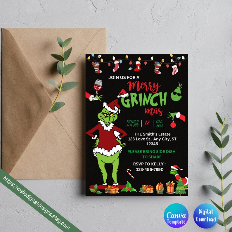 Grinch Party Invitation, Merry Grinchmas Invitation, Grinch Invite ...