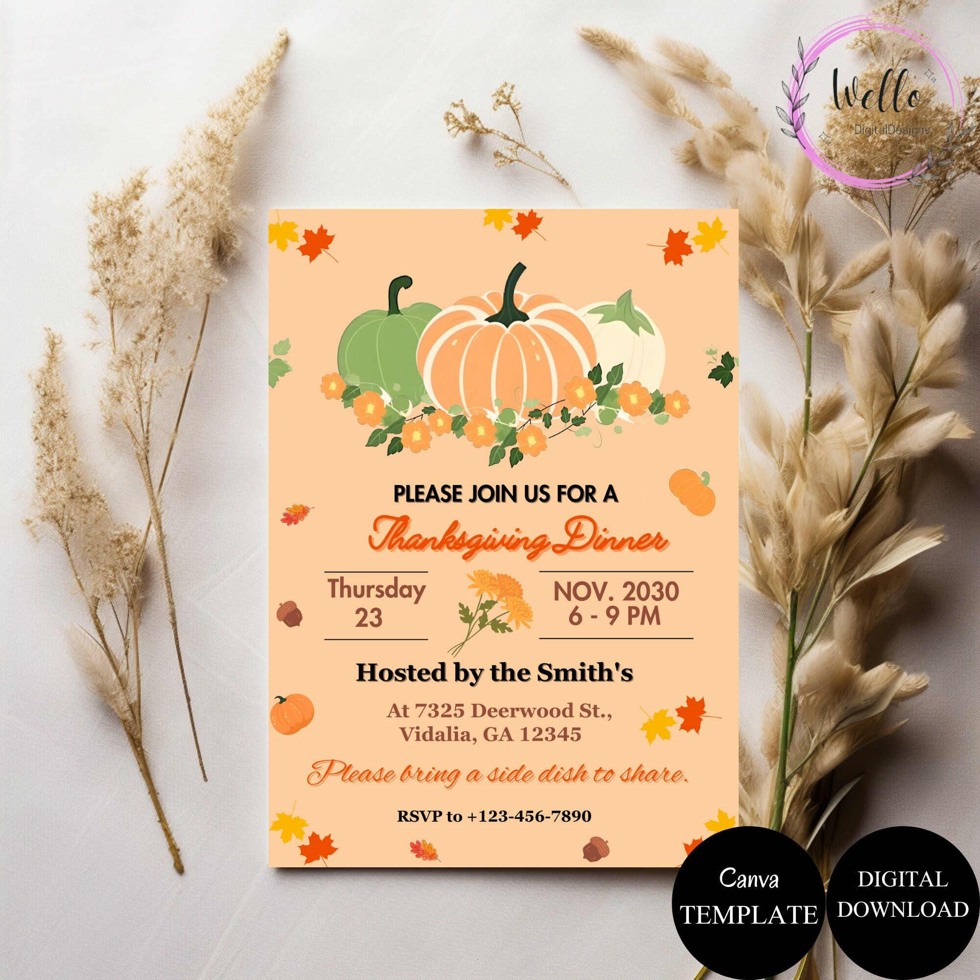 Digital Thanksgiving Invitation, Casual Thanksgiving Invitation ...