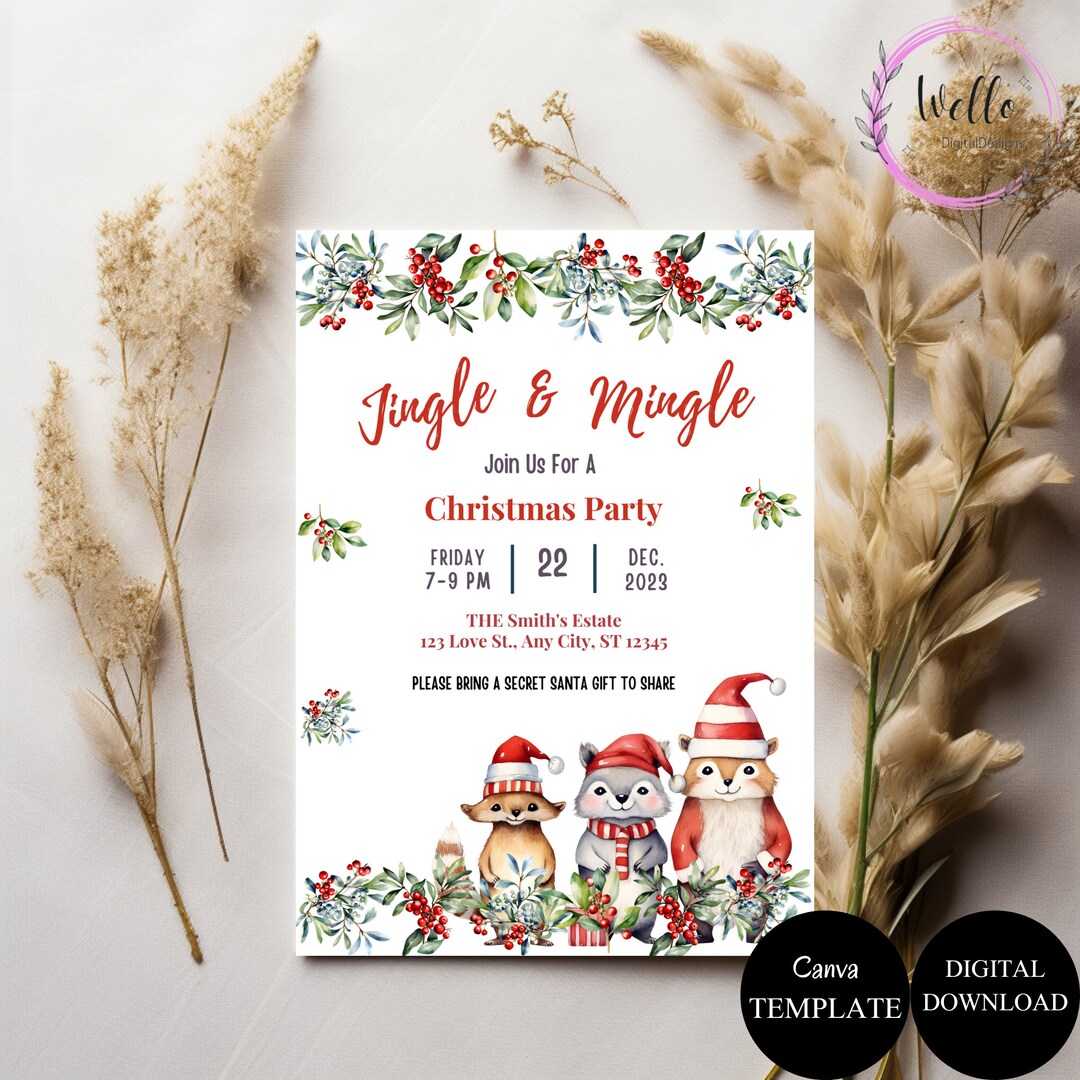 Jingle & Mingle Christmas Party Invitation, Holiday Work Party, Cute ...