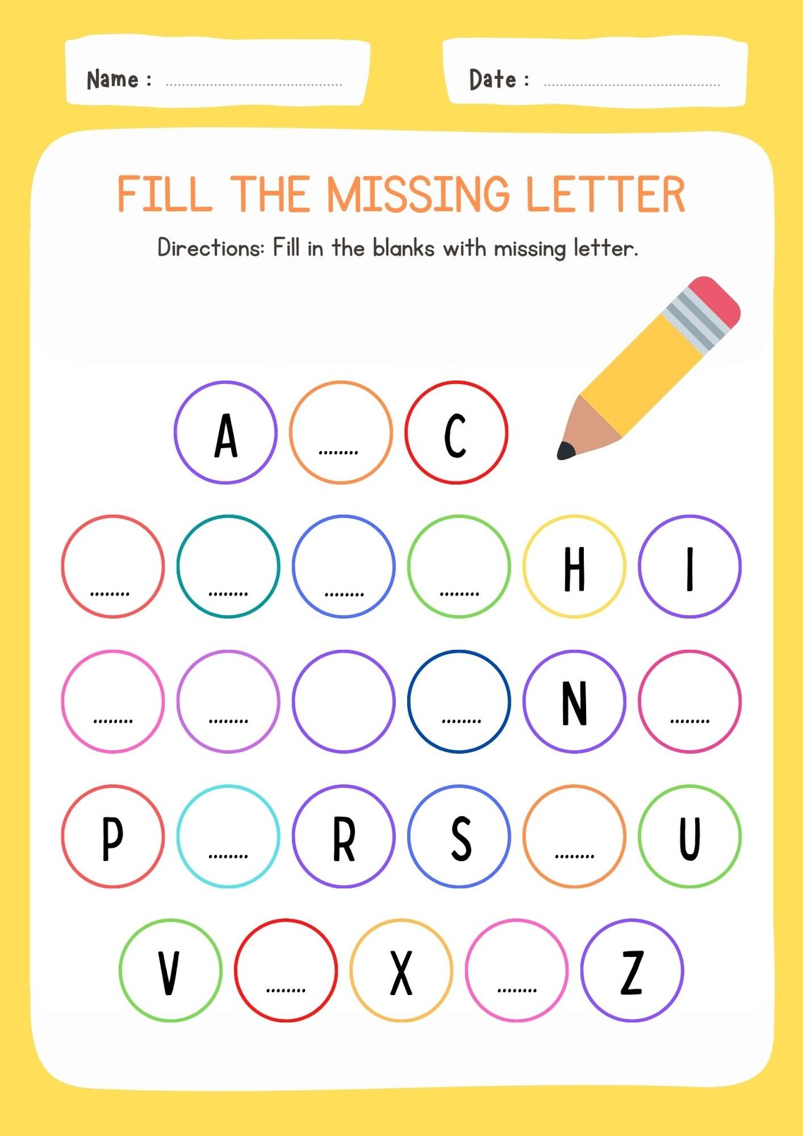 Alphabet: Fill in the Missing Letter - Etsy