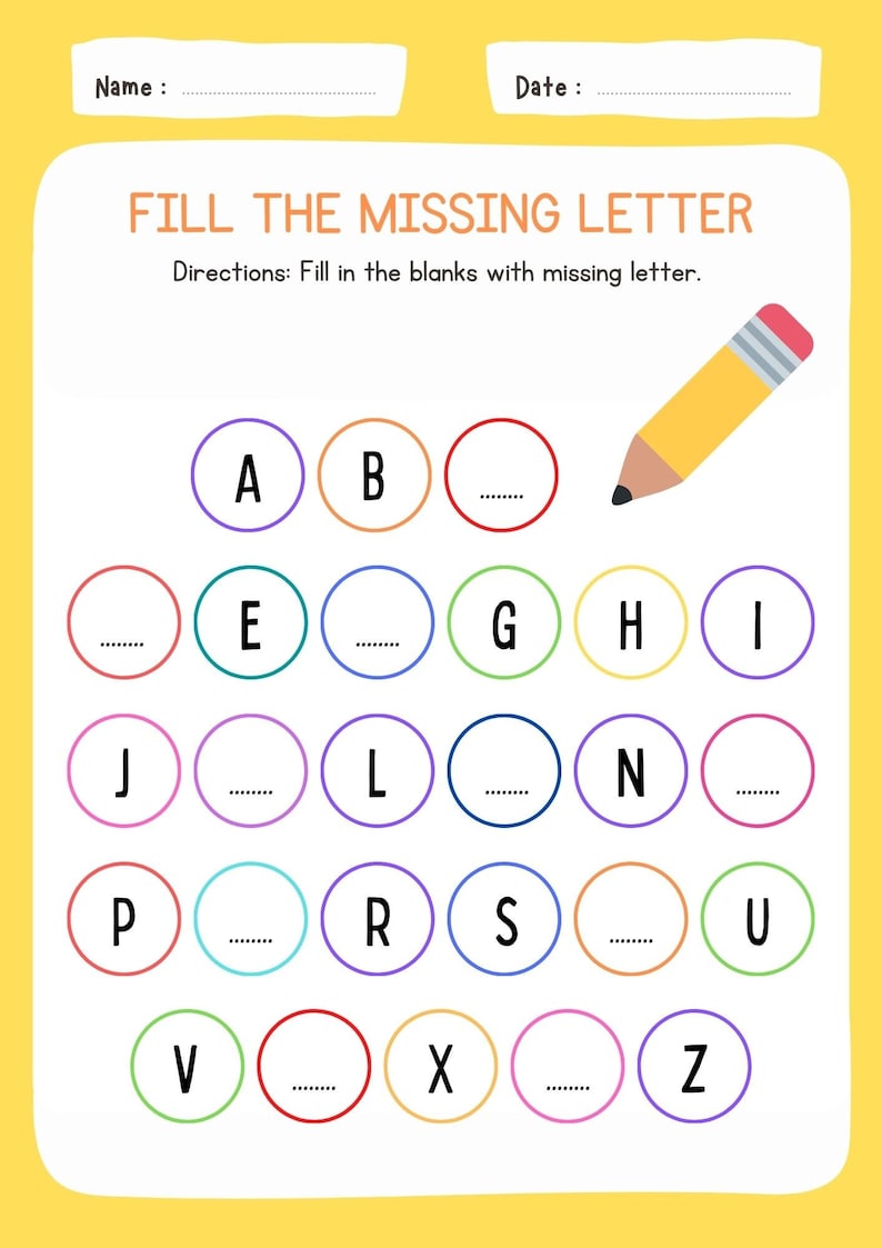 Alphabet: Fill in the Missing Letter - Etsy