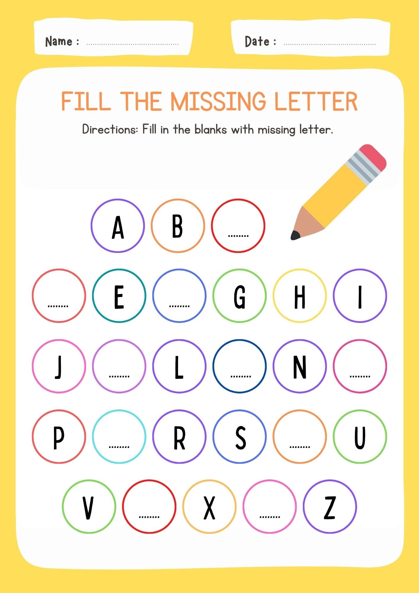 Alphabet: Fill in the Missing Letter - Etsy