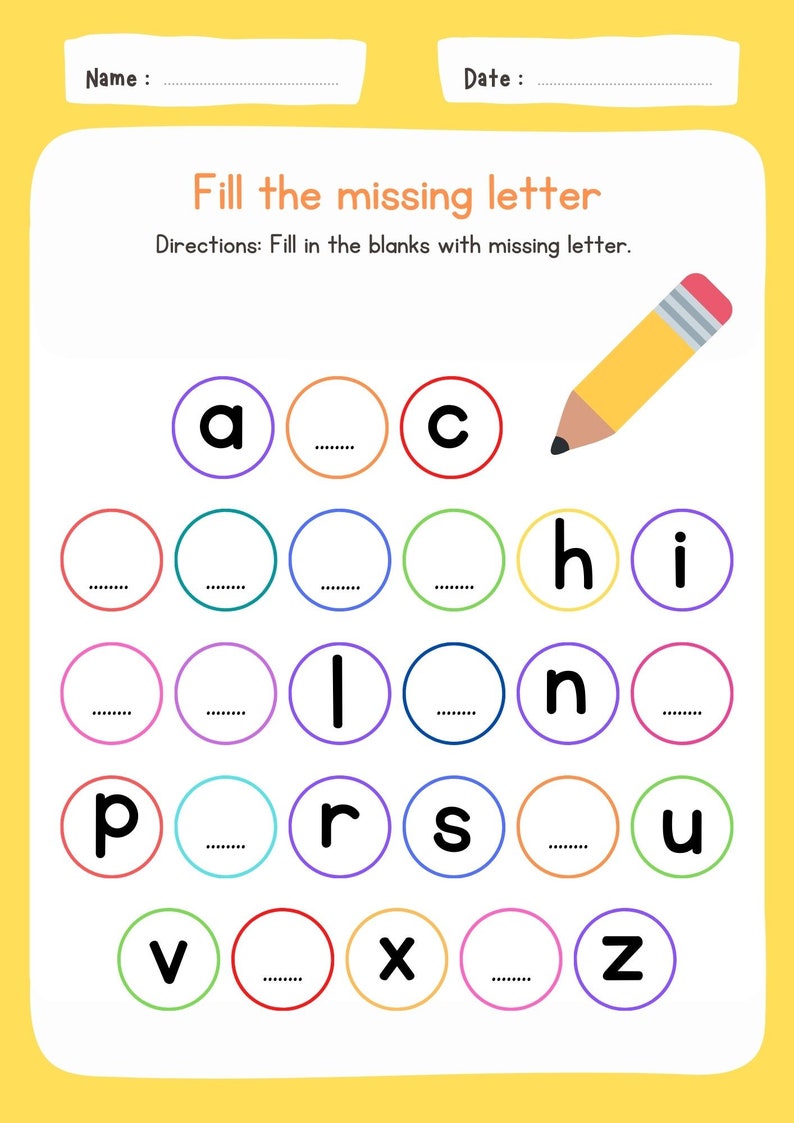 Alphabet: Fill in the Missing Letter - Etsy