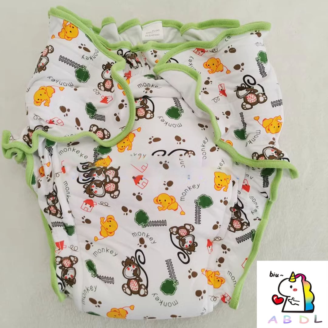 ABDL Men Women Cloth Diaper, Monkey Elephant Cartoon Pattern ...