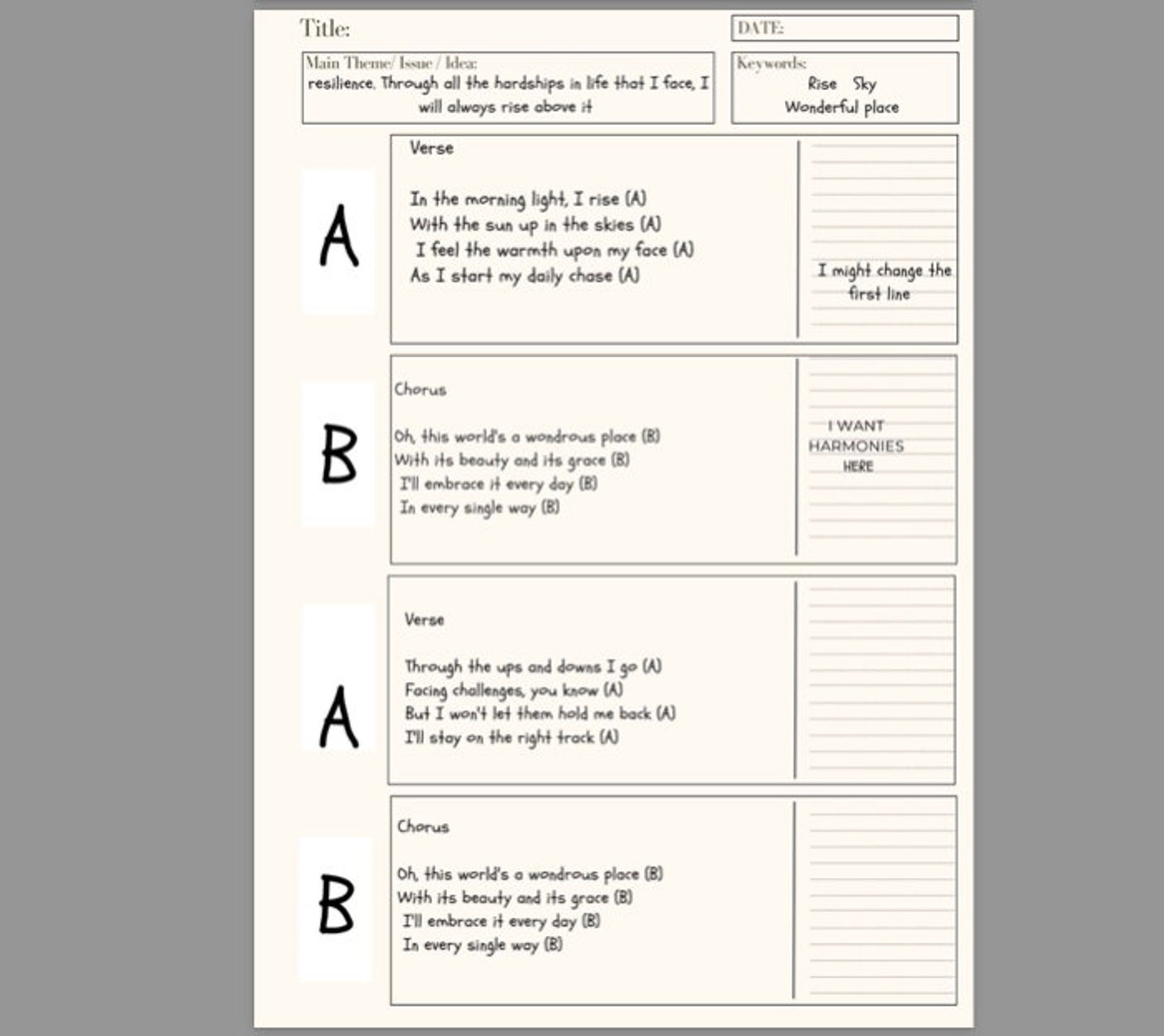 Songwriting Template Guide Lyric Writing Tips Music Composition Workbook Instant Download - Etsy