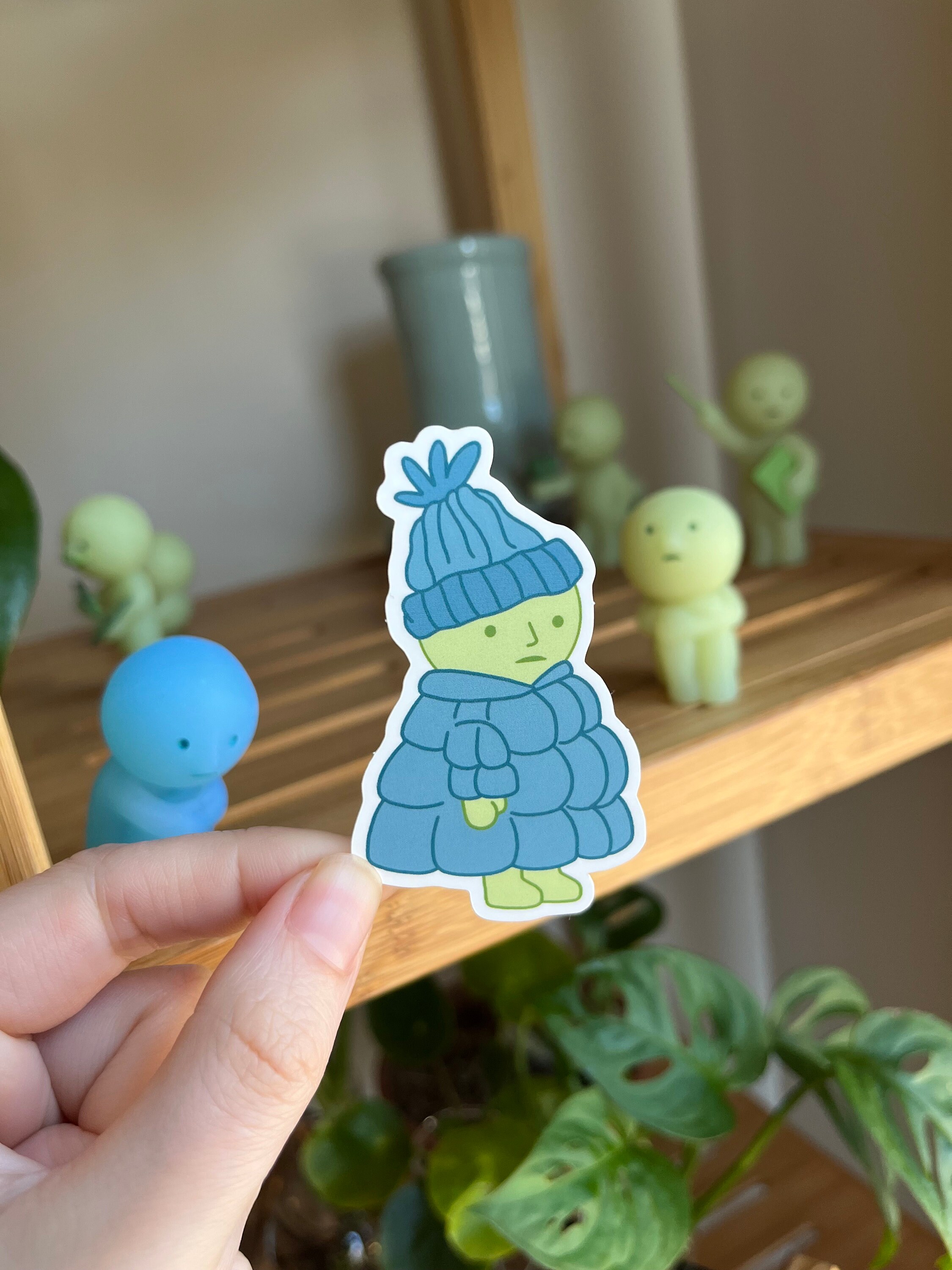 Puffer Jacket Smiski Sticker | Winter Themed With Beanie | Matte ...