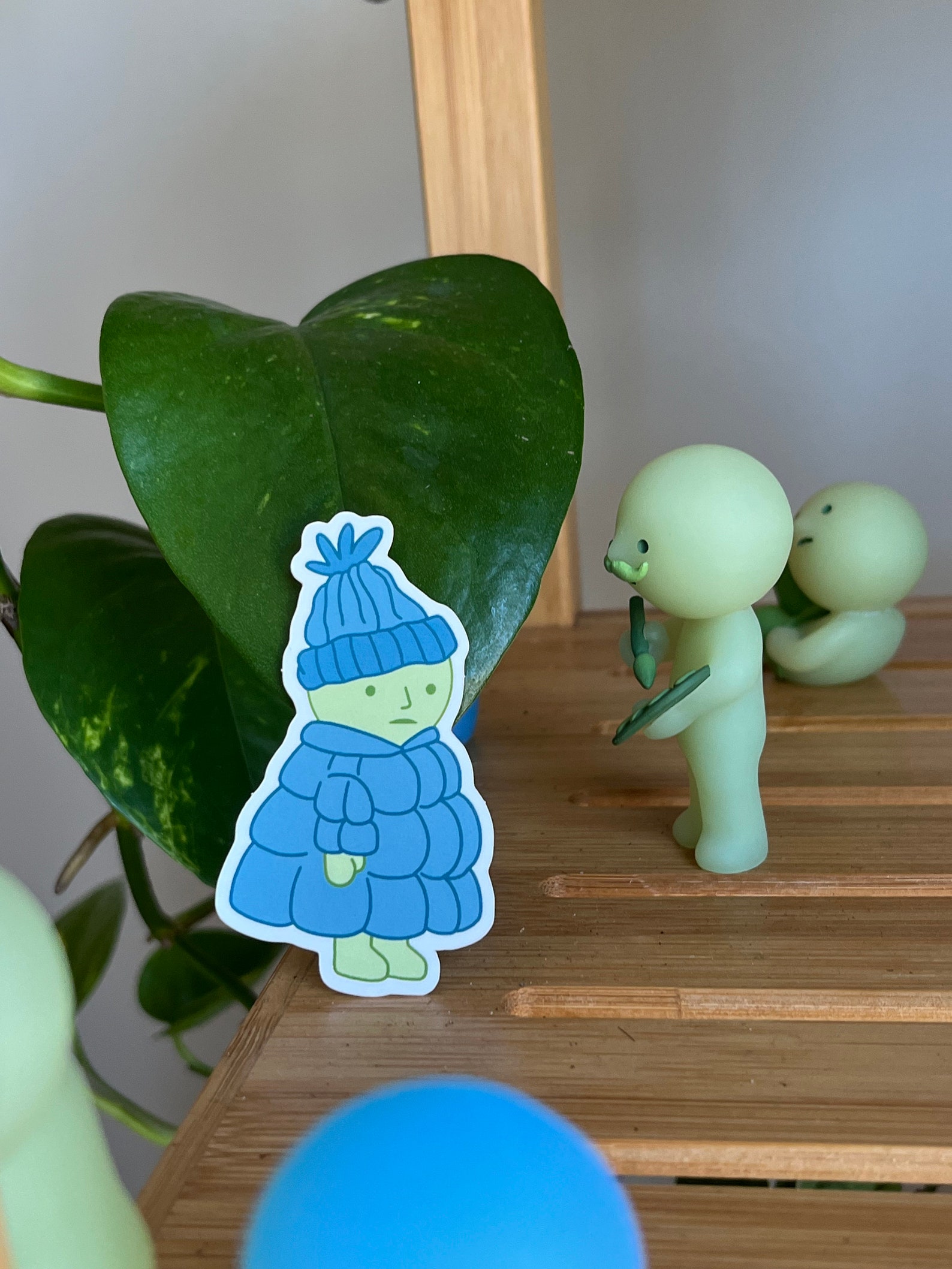 Puffer Jacket Smiski Sticker | Winter Themed With Beanie | Matte ...