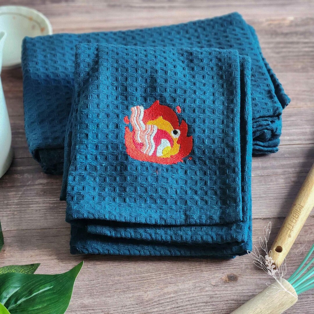 Fiery Kitchen Towel | Embroidered Tea Towel | Fire Spirit - Etsy