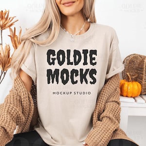 Gildan 5000 Sand Tshirt Mockup | G500 Tan Beige T-shirt Fall Mockup ...