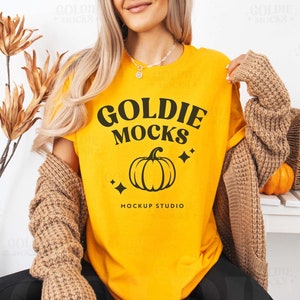 Gildan 5000 Gold Tshirt Mockup | G500 Yellow T-shirt Fall Mockup | Real ...